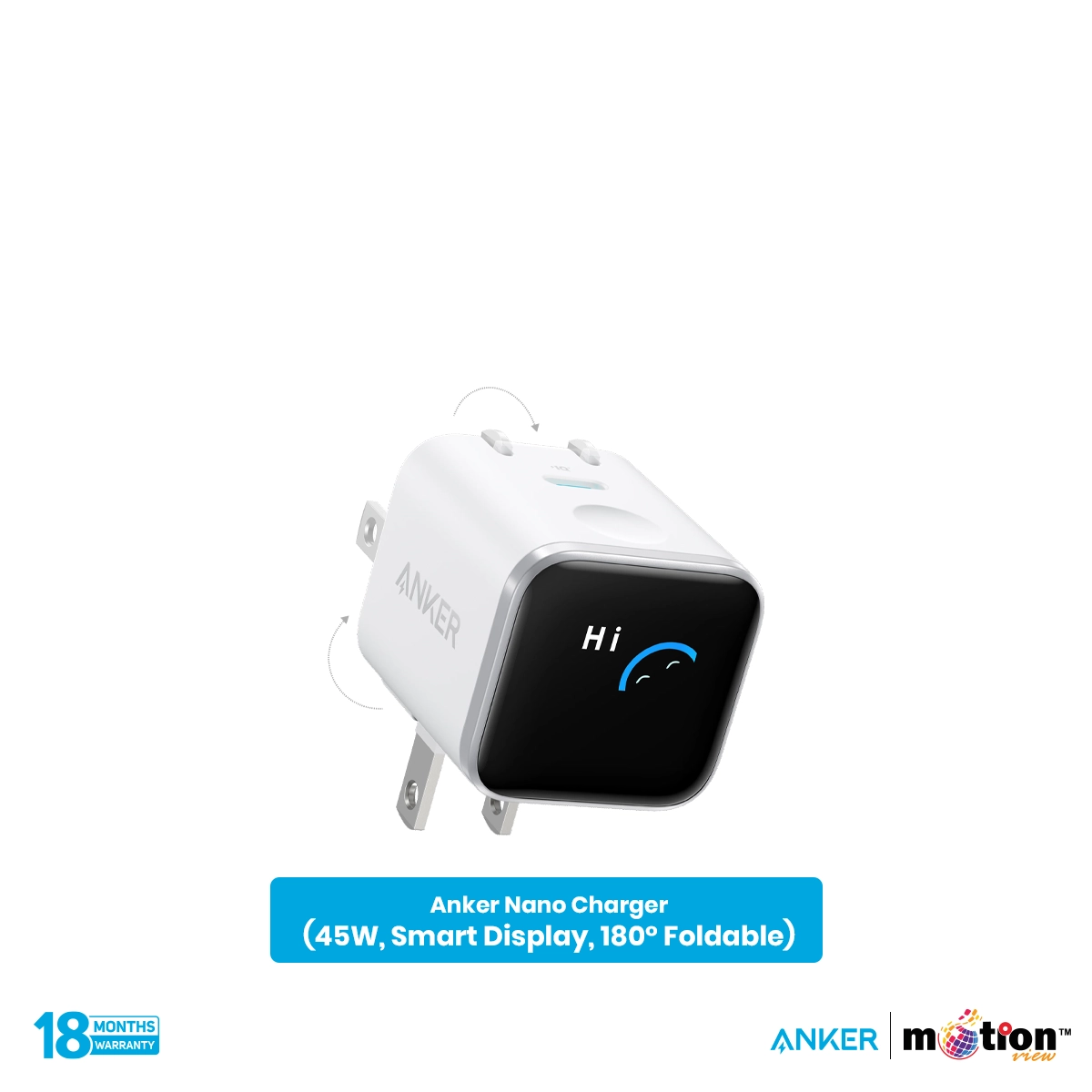 Anker Nano Charger 45W, Smart Display, 180° Foldable